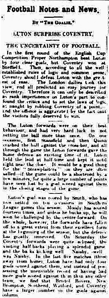 Coventry City vs Luton Town FC (21st Jan 1911) | Hatters Heritage | A ...