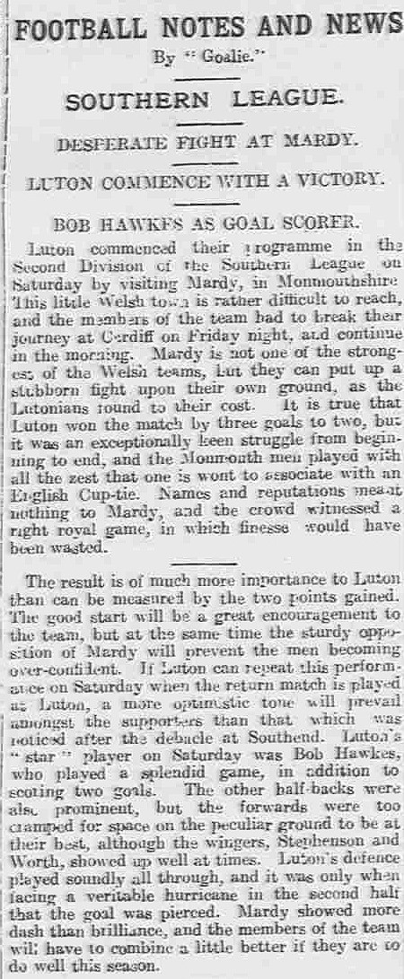 Mardy vs Luton Town FC (14th Sep 1912) | Hatters Heritage | A History ...