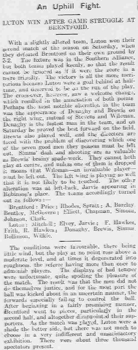 Brentford vs Luton Town FC (6th Sep 1913) | Hatters Heritage | A ...