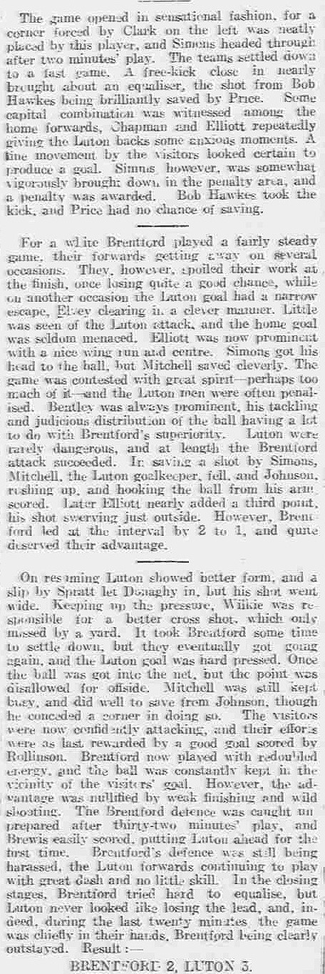 Brentford vs Luton Town FC (6th Sep 1913) | Hatters Heritage | A ...