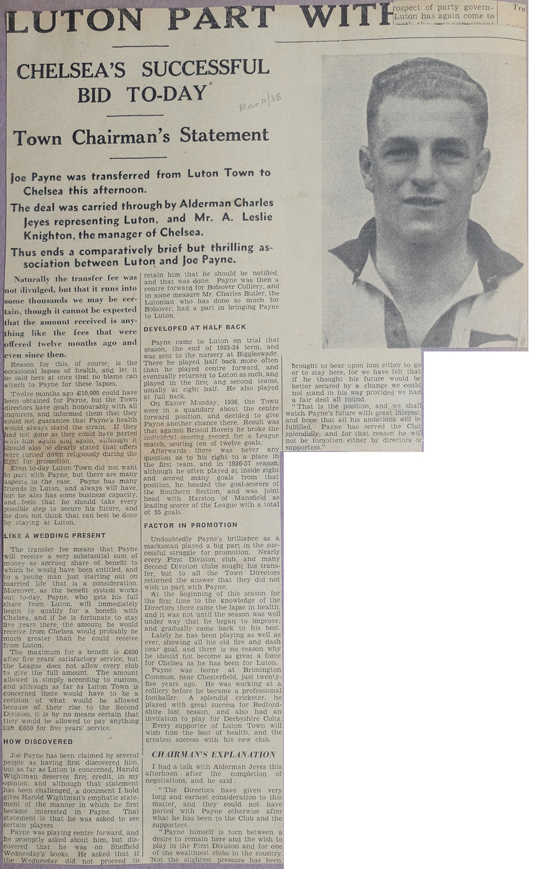 Joe Payne | Hatters Heritage | A History of Luton Town FC