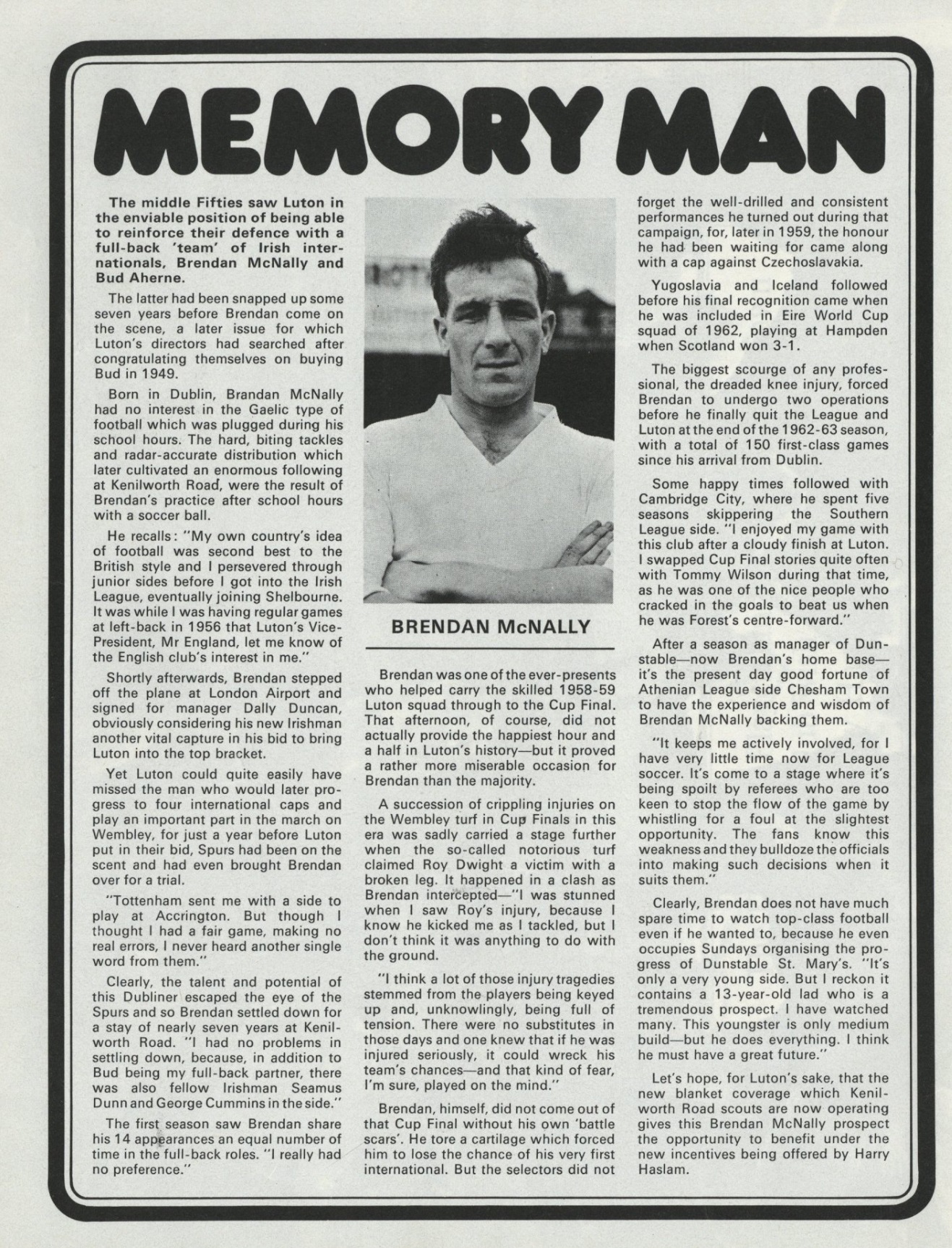 Brendan McNally | Hatters Heritage | A History of Luton Town FC