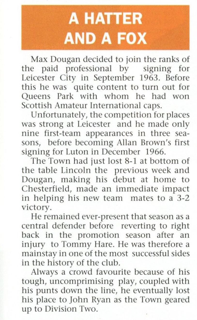 Max Dougan | Hatters Heritage | A History of Luton Town FC