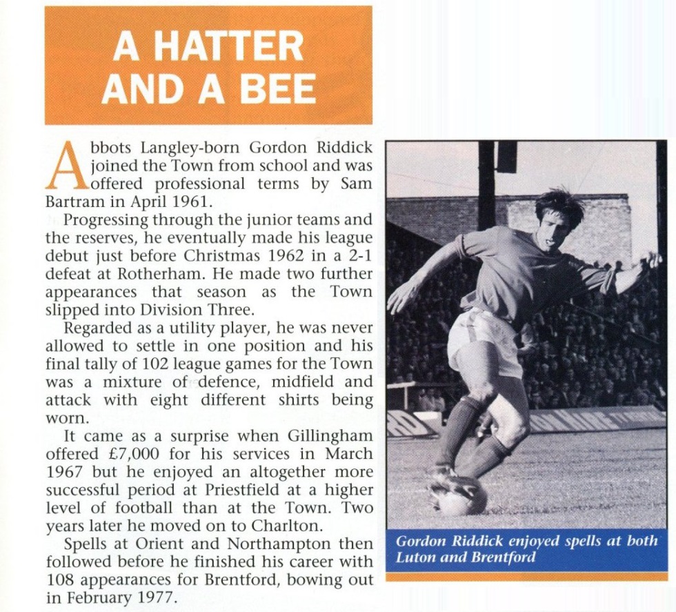 Gordon Riddick | Hatters Heritage | A History of Luton Town FC
