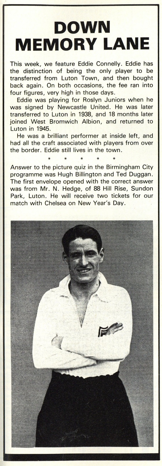 Eddie Connelly | Hatters Heritage | A History of Luton Town FC