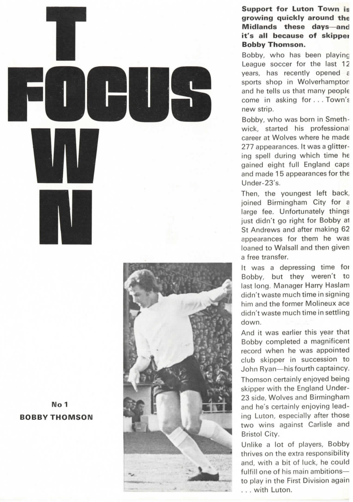 Bobby A Thomson | Hatters Heritage | A History of Luton Town FC
