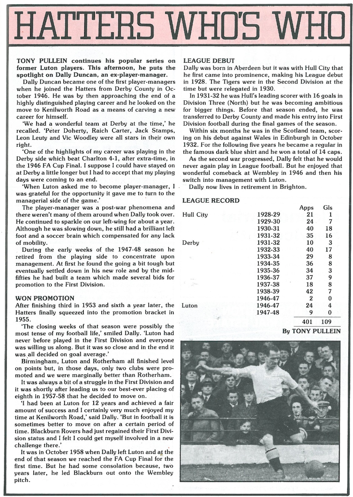 Dally Duncan | Hatters Heritage | A History of Luton Town FC