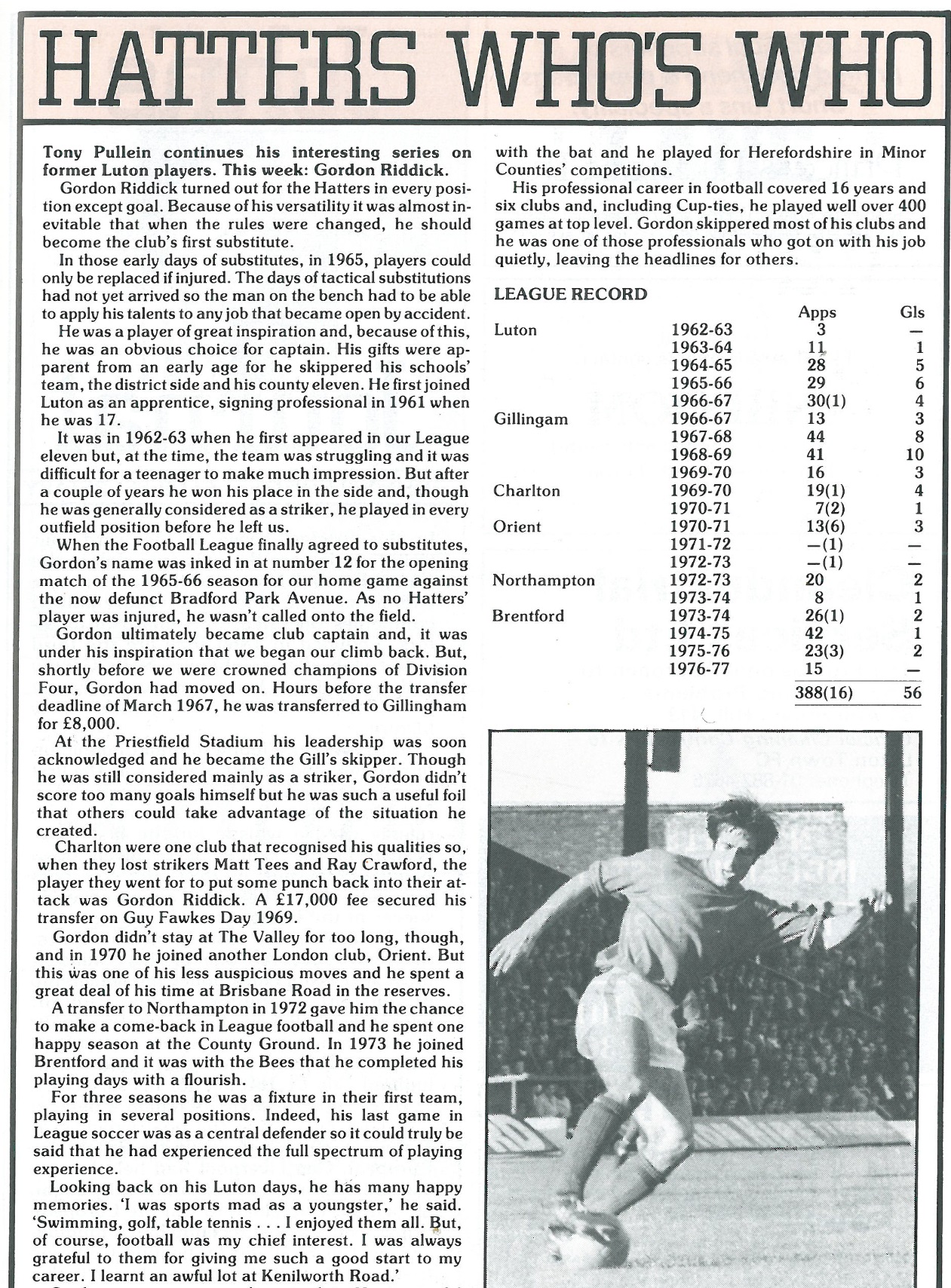 Gordon Riddick | Hatters Heritage | A History of Luton Town FC