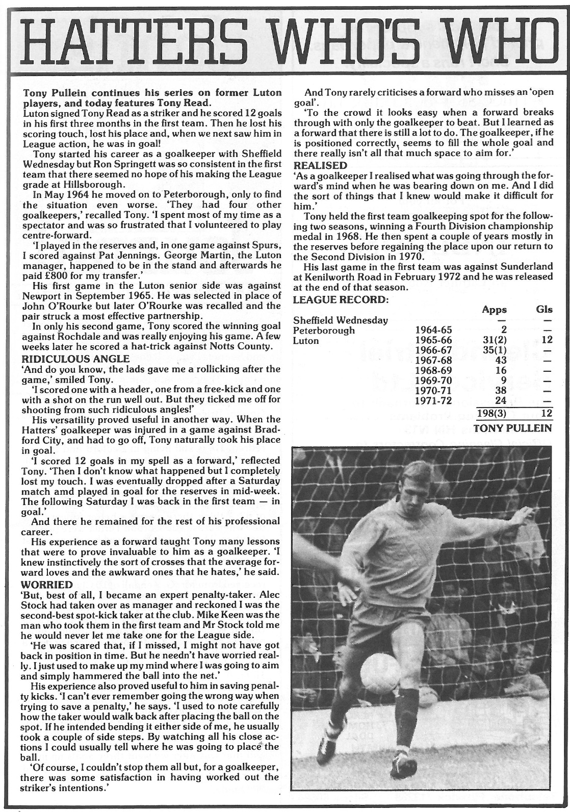 Tony Read | Hatters Heritage | A History of Luton Town FC