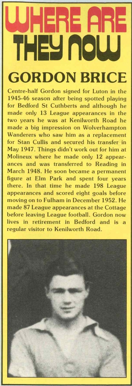 Gordon Brice | Hatters Heritage | A History of Luton Town FC