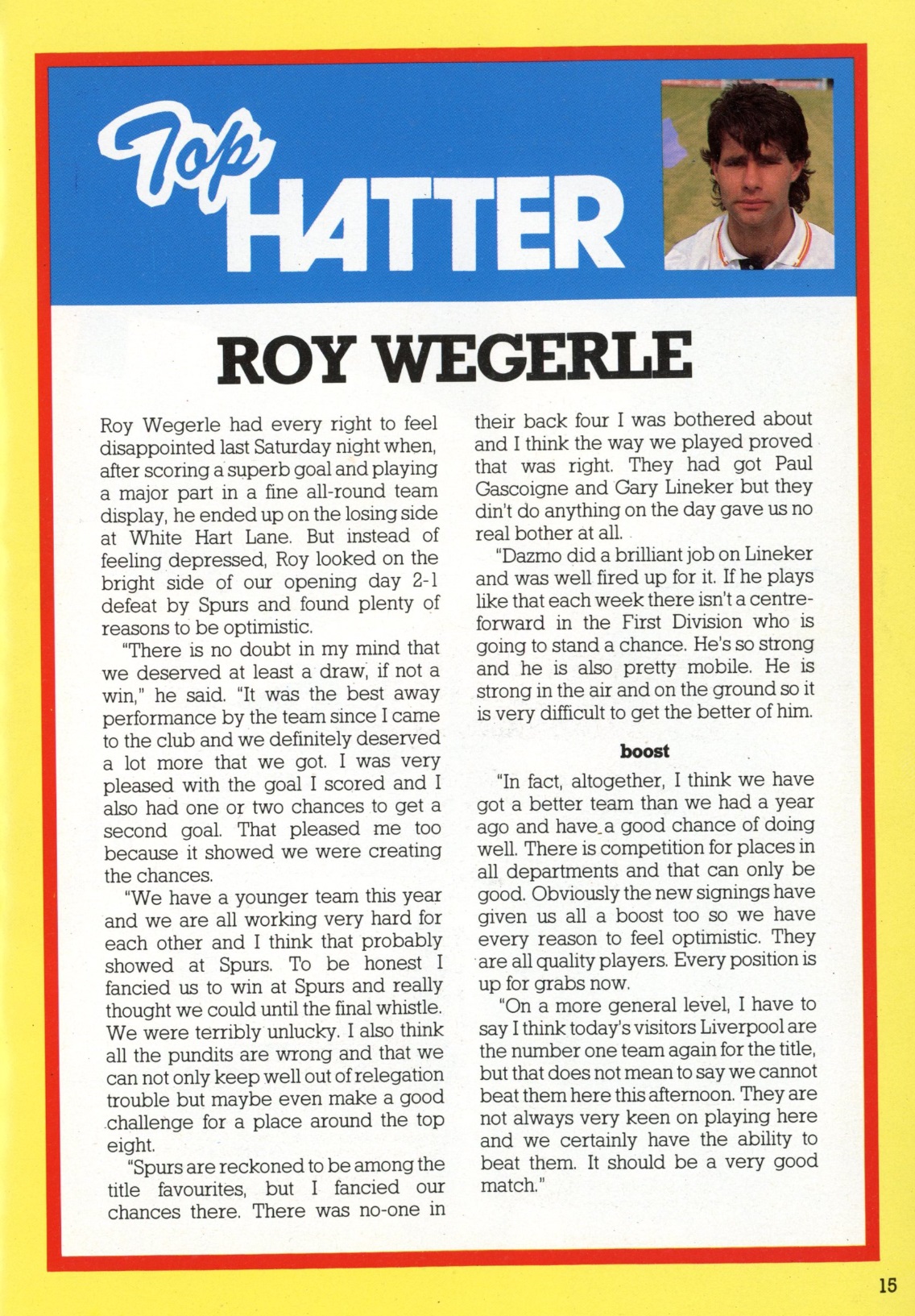 Roy Wegerle | Hatters Heritage | A History of Luton Town FC