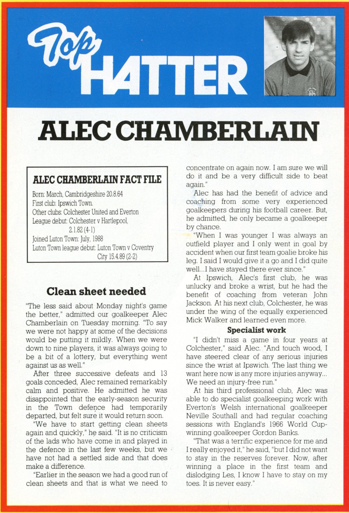 Alec Chamberlain | Hatters Heritage | A History of Luton Town FC