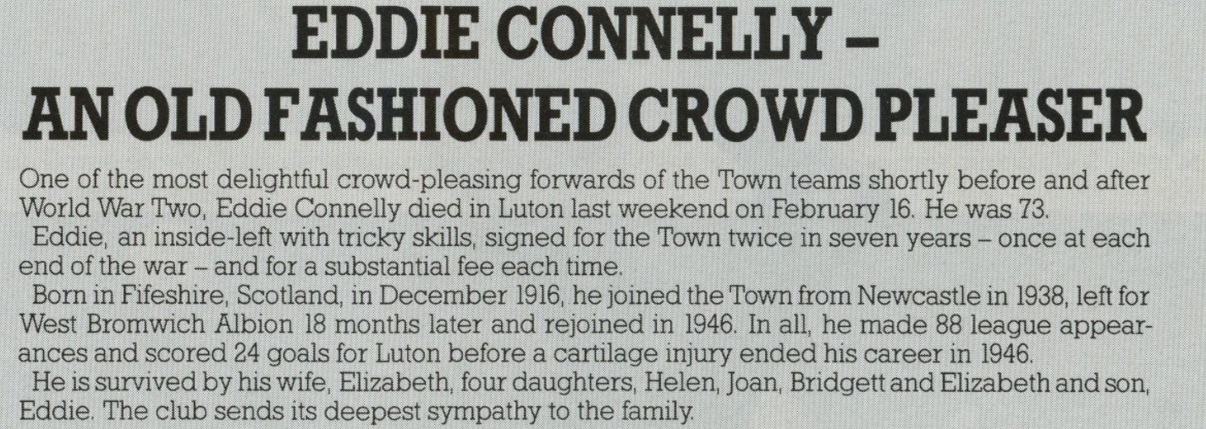 Eddie Connelly | Hatters Heritage | A History of Luton Town FC