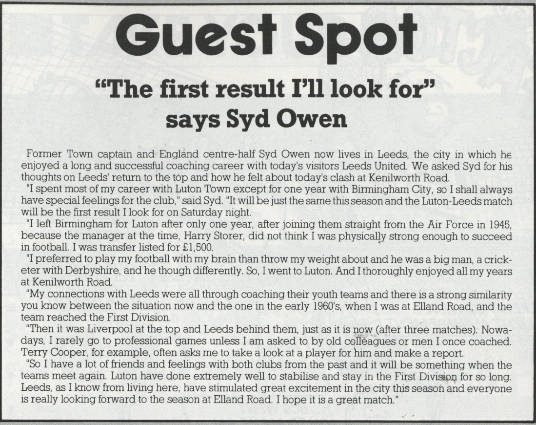 Syd Owen | Hatters Heritage | A History of Luton Town FC