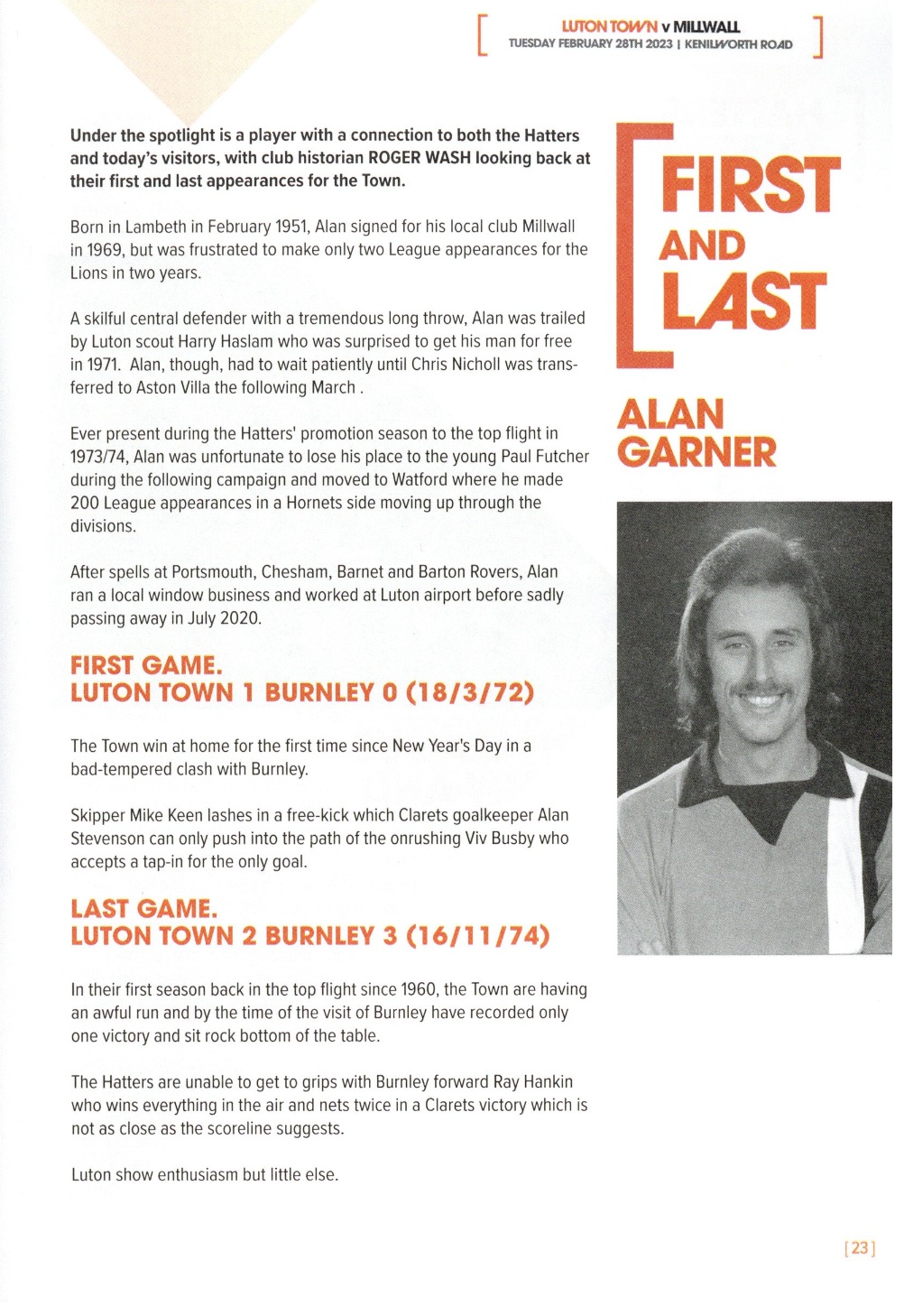 Alan Garner | Hatters Heritage | A History of Luton Town FC