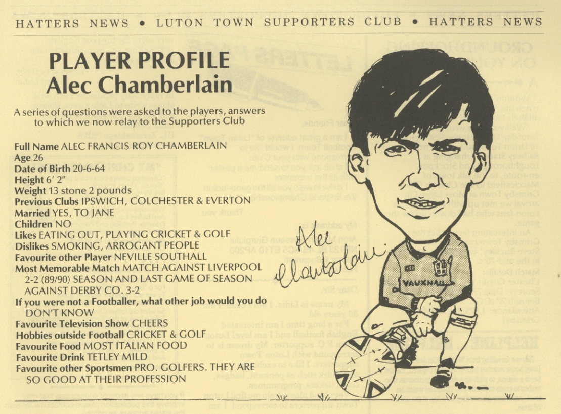 Alec Chamberlain | Hatters Heritage | A History of Luton Town FC