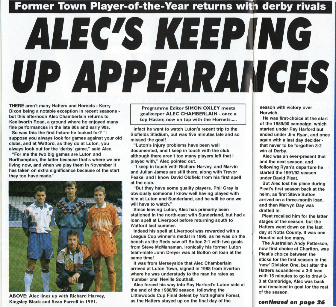 Alec Chamberlain | Hatters Heritage | A History of Luton Town FC