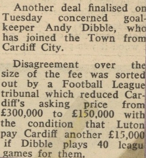 Andy Dibble | Hatters Heritage | A History of Luton Town FC