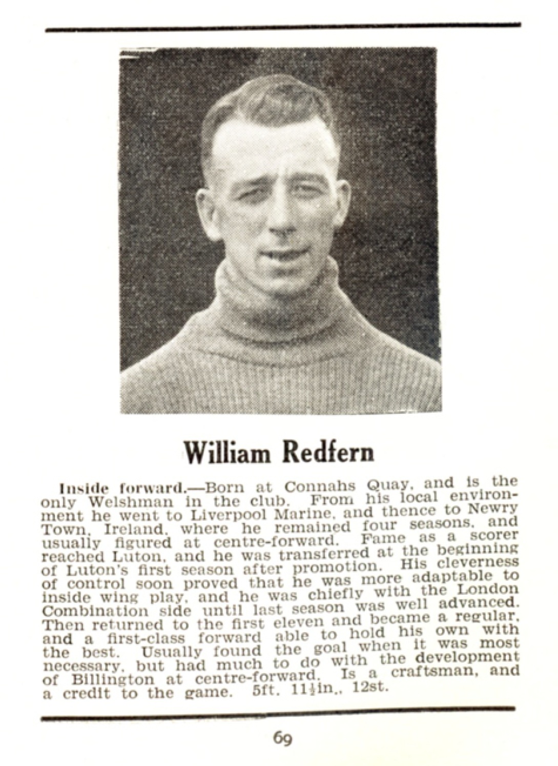 Billy Redfern | Hatters Heritage | A History of Luton Town FC