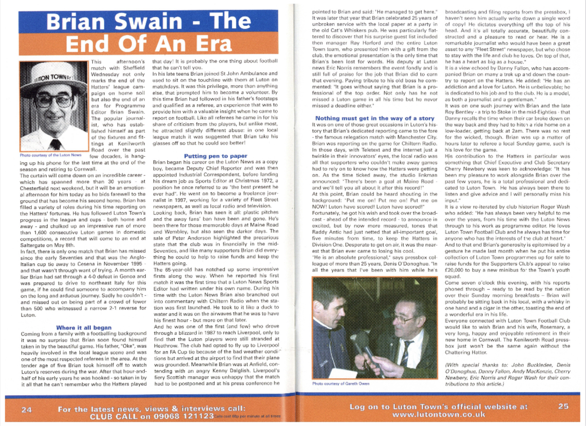 Brian Swain | Hatters Heritage | Luton Town FC