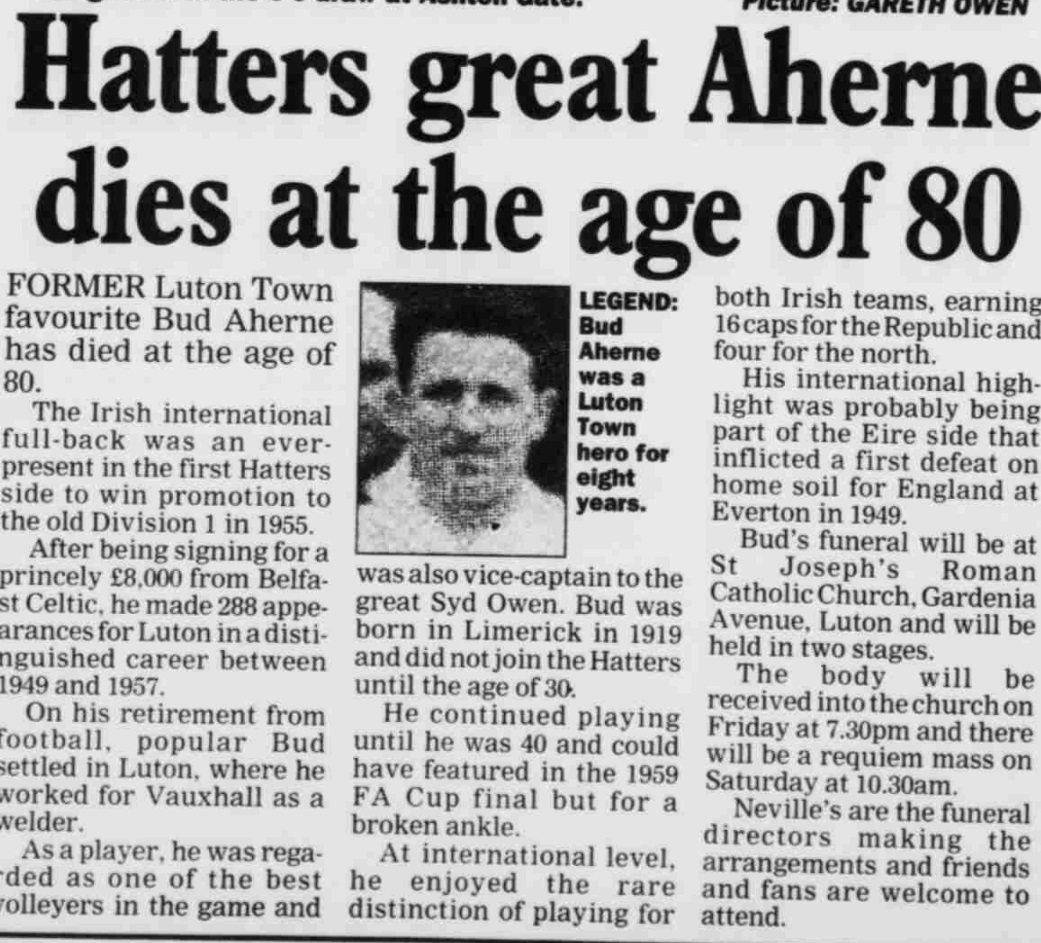 Bud Aherne | Hatters Heritage | A History of Luton Town FC