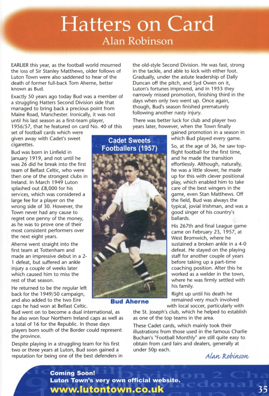 Bud Aherne | Hatters Heritage | A History of Luton Town FC