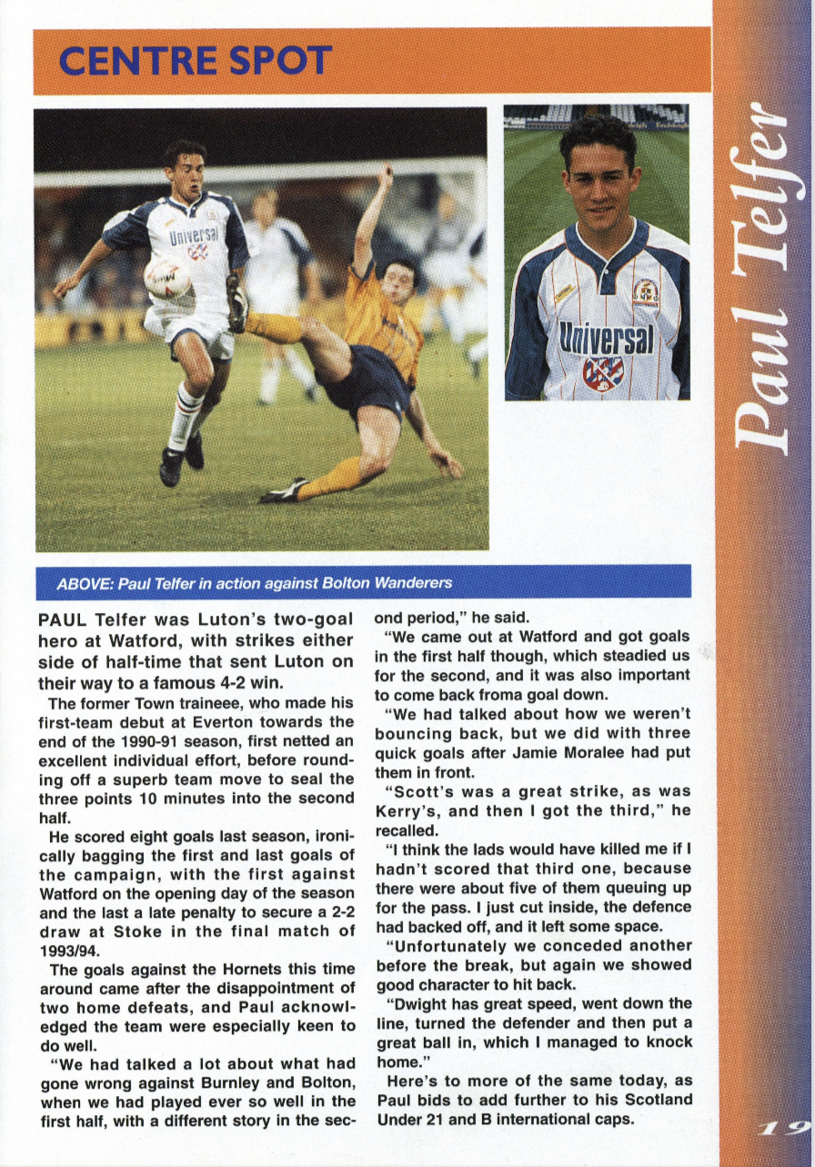 Paul Telfer | Hatters Heritage | A History of Luton Town FC