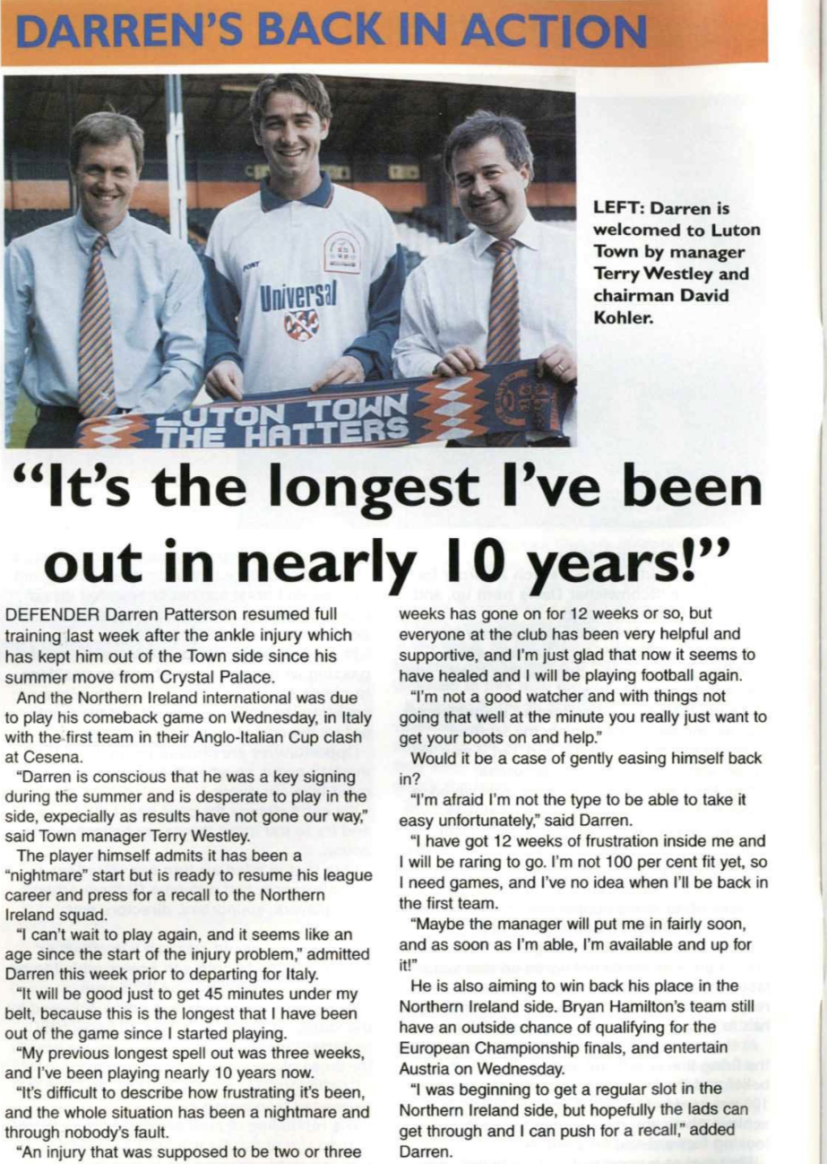 Darren Patterson | Hatters Heritage | A History of Luton Town FC