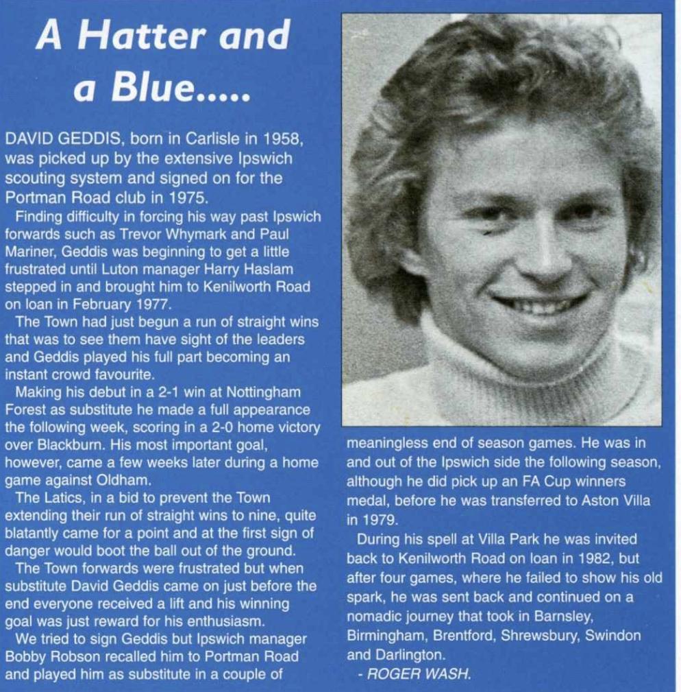David Geddis | Hatters Heritage | A History of Luton Town FC