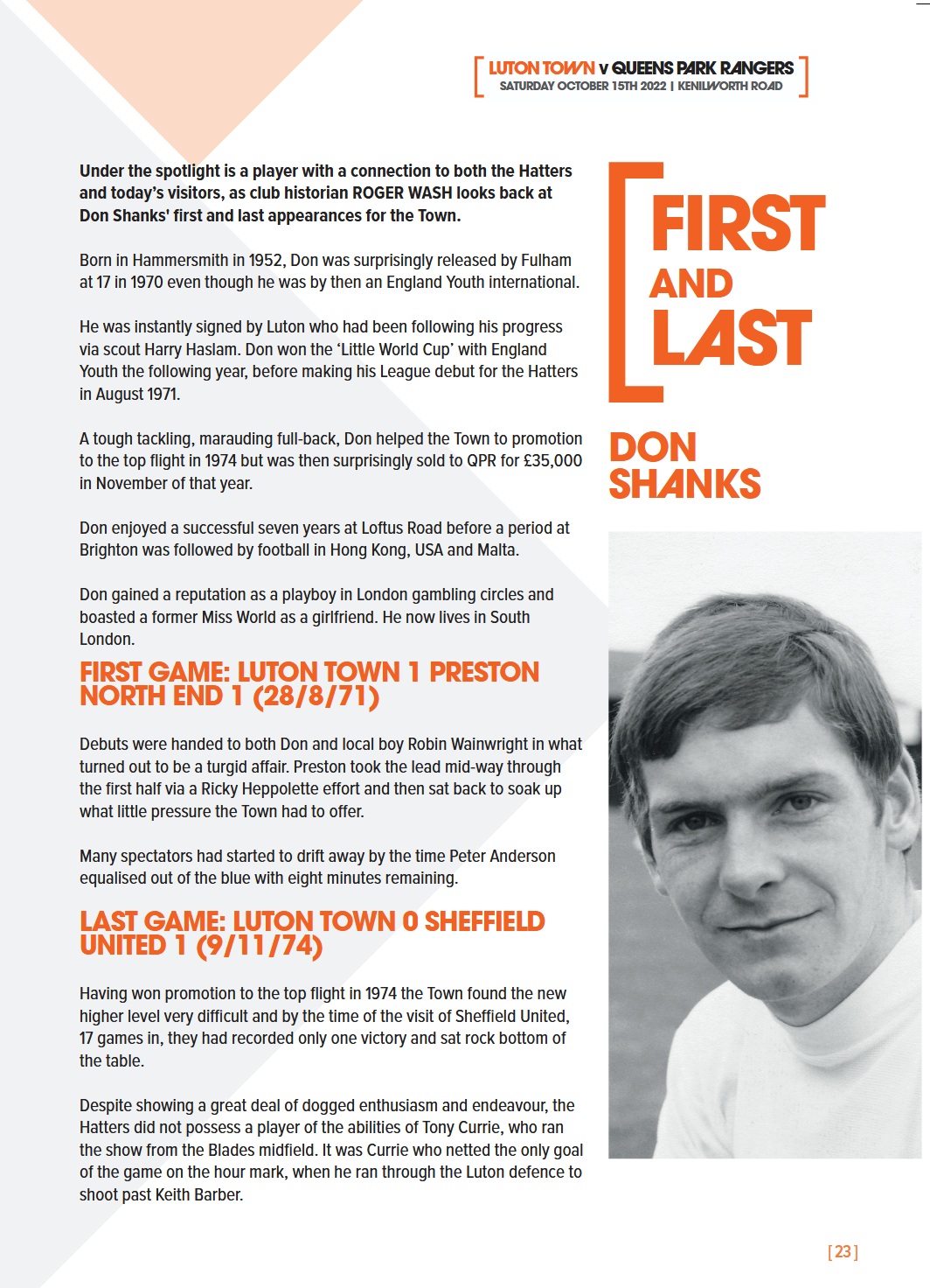 Don Shanks | Hatters Heritage | A History of Luton Town FC