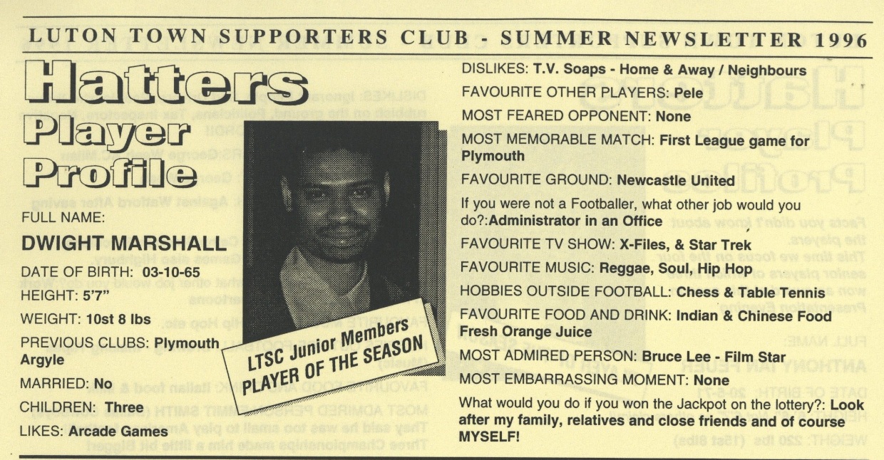 Dwight Marshall | Hatters Heritage | A History of Luton Town FC