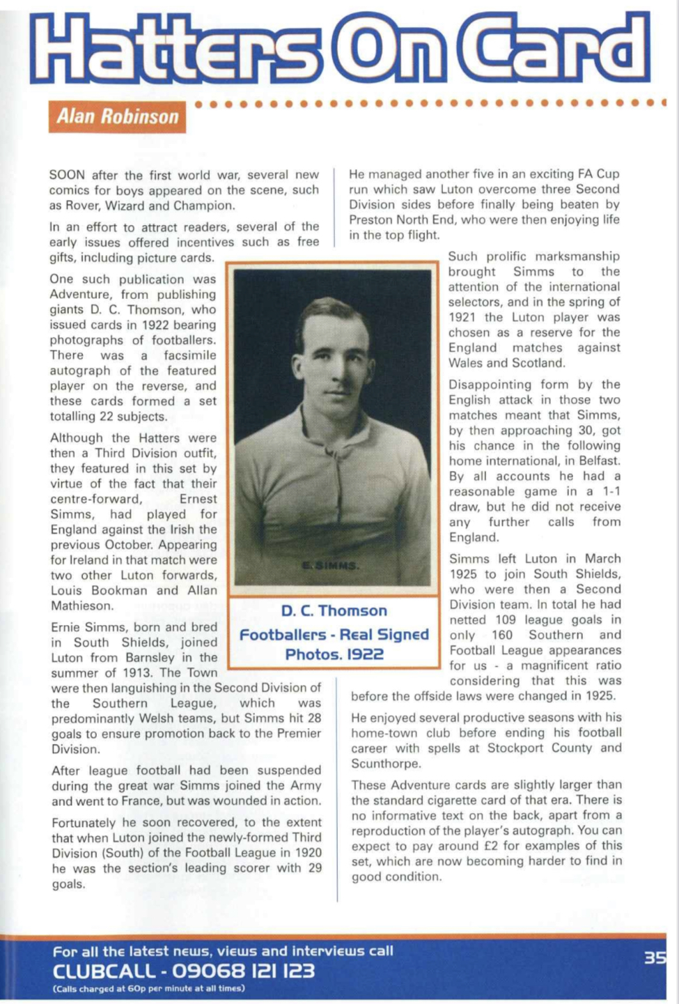 Ernie Simms | Hatters Heritage | A History of Luton Town FC