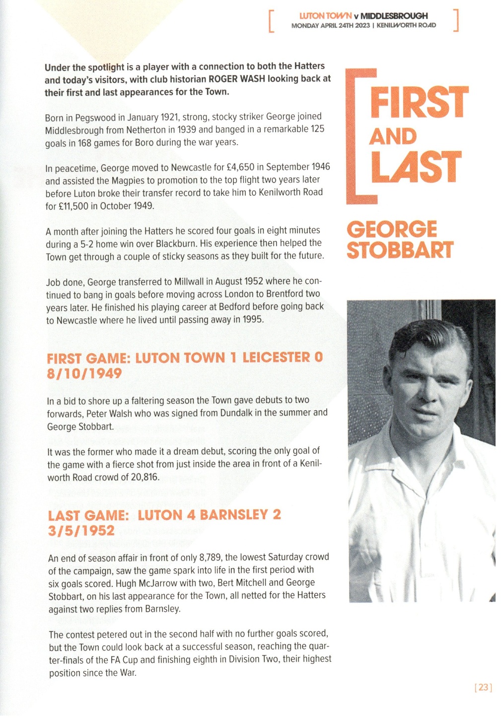 George Stobbart | Hatters Heritage | A History of Luton Town FC