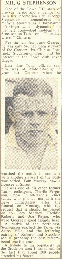 George Stephenson | Hatters Heritage | A History of Luton Town FC