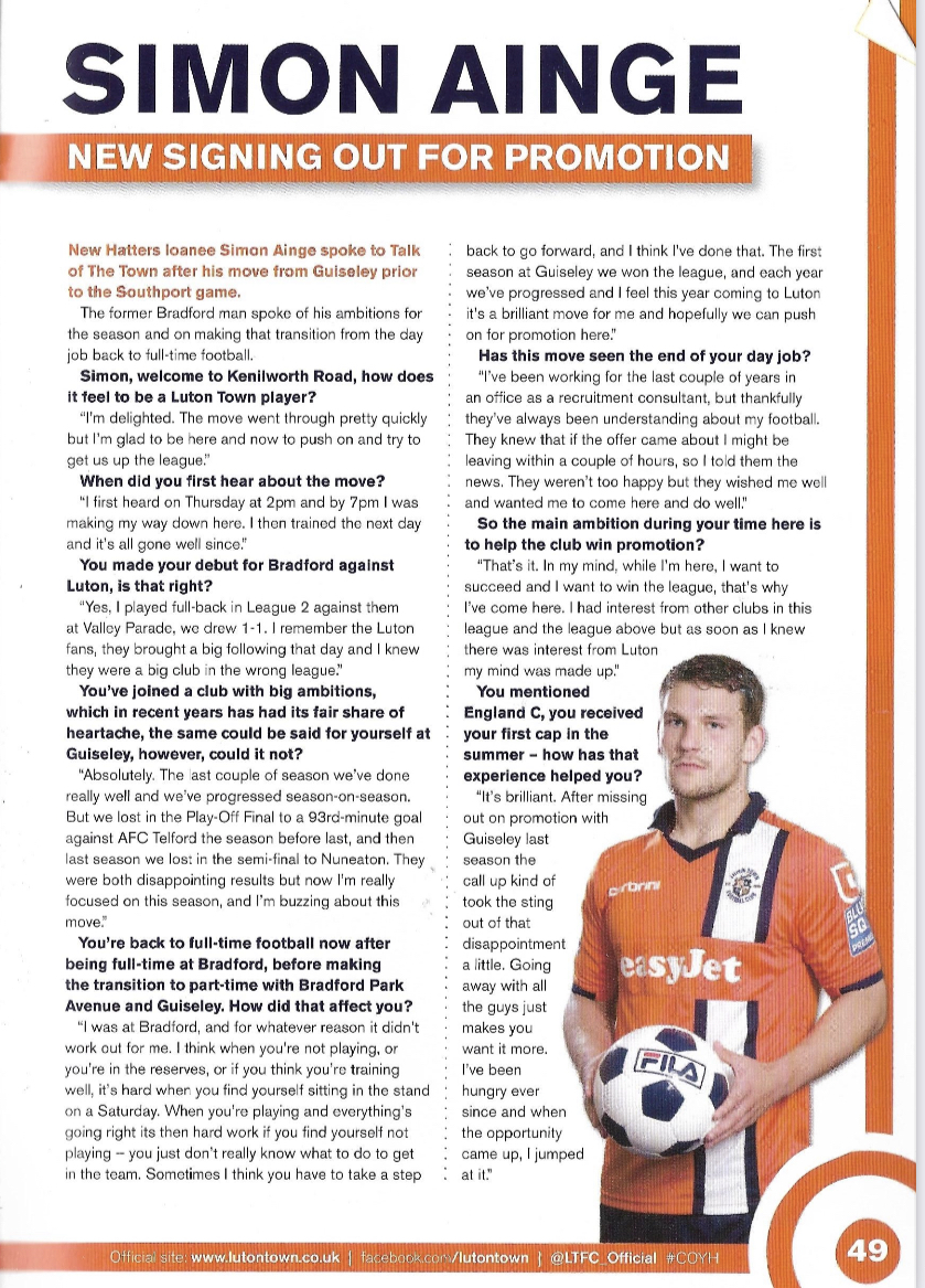 Simon Ainge | Hatters Heritage | A History of Luton Town FC