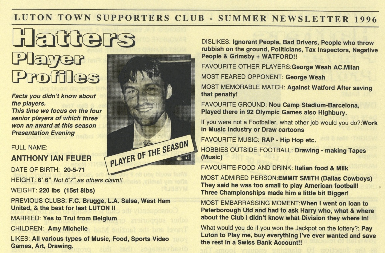 Ian Feuer | Hatters Heritage | A History of Luton Town FC
