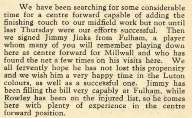 Jimmy Jinks | Hatters Heritage | A History of Luton Town FC