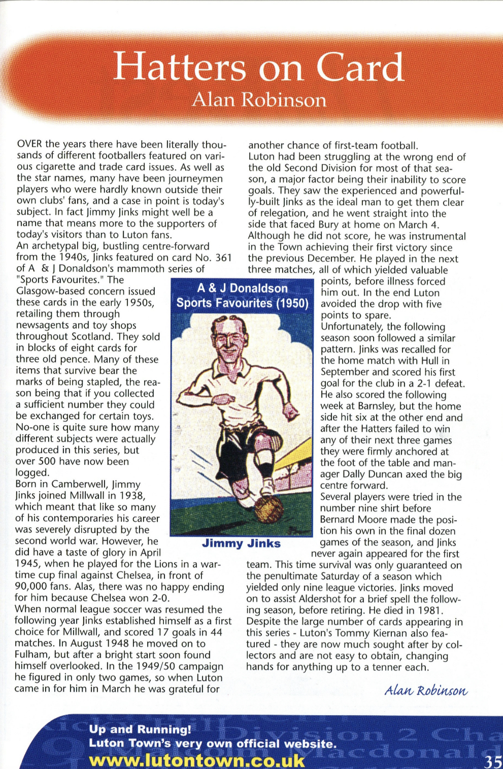 Jimmy Jinks | Hatters Heritage | A History of Luton Town FC