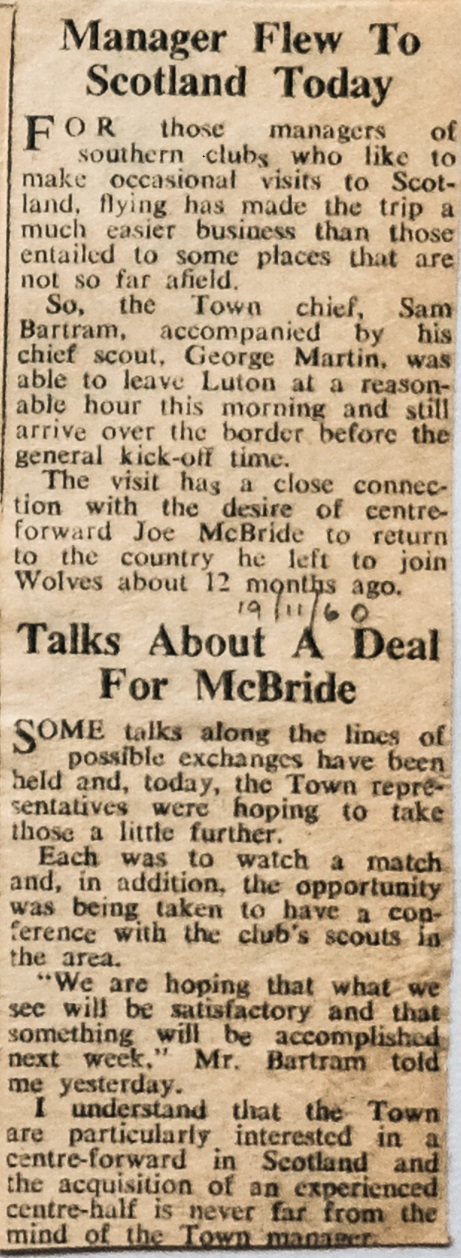 Joe McBride | Hatters Heritage | A History of Luton Town FC