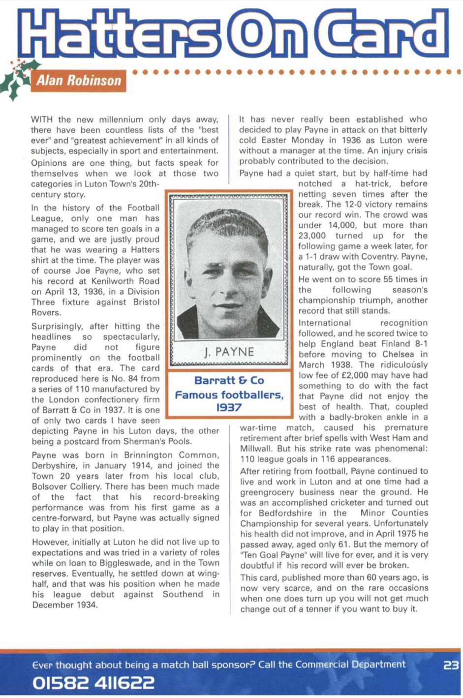 Joe Payne | Hatters Heritage | A History of Luton Town FC