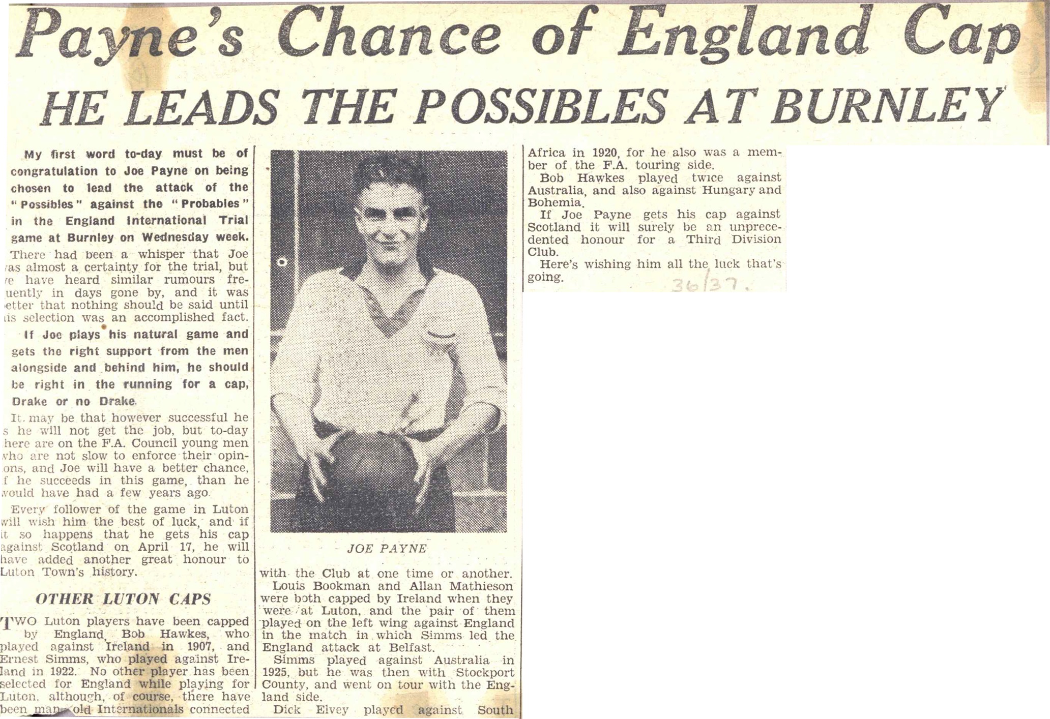Joe Payne | Hatters Heritage | A History of Luton Town FC