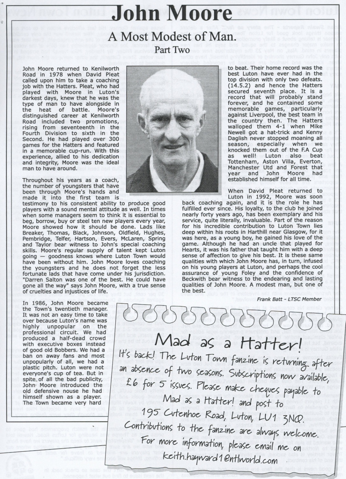 John Moore | Hatters Heritage | A History of Luton Town FC