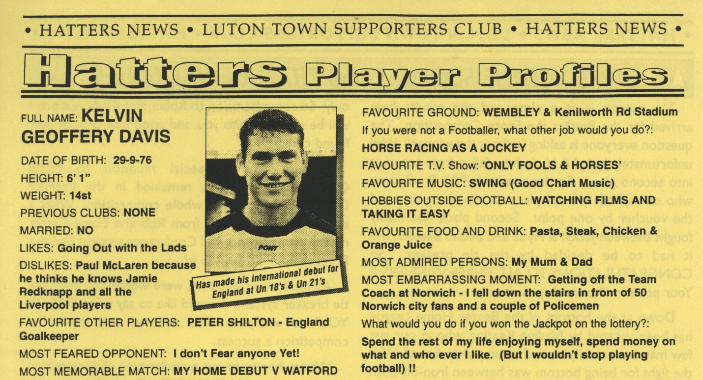 Kelvin Davis | Hatters Heritage | A History of Luton Town FC