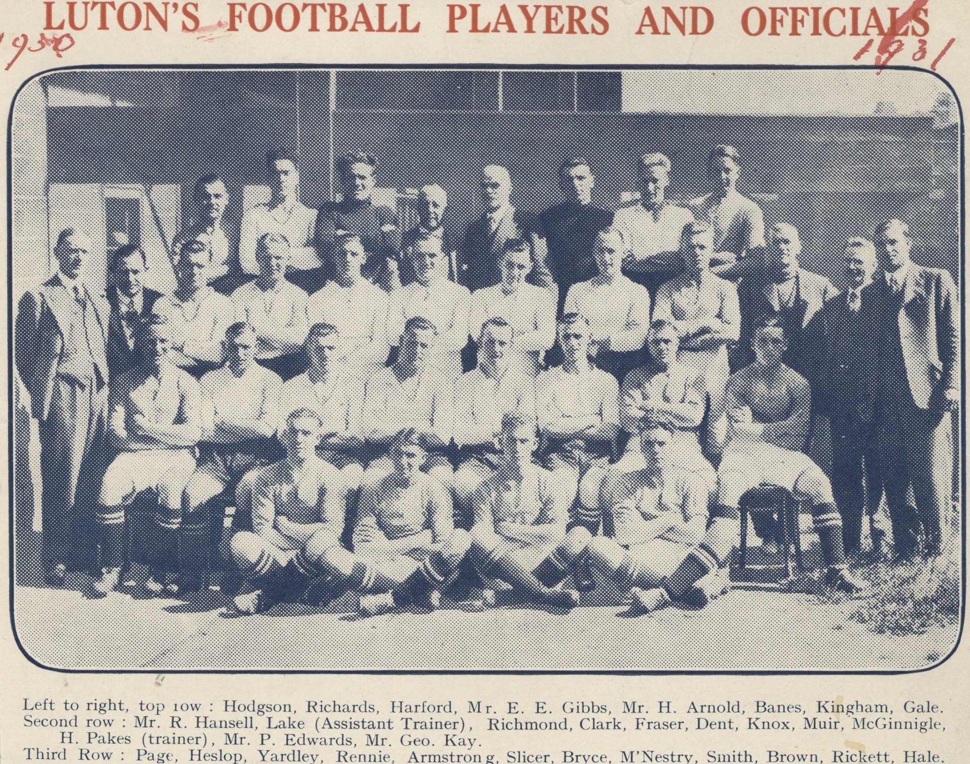Luton Town Team Photo 1930-31 5 | Hatters Heritage | A History of Luton ...