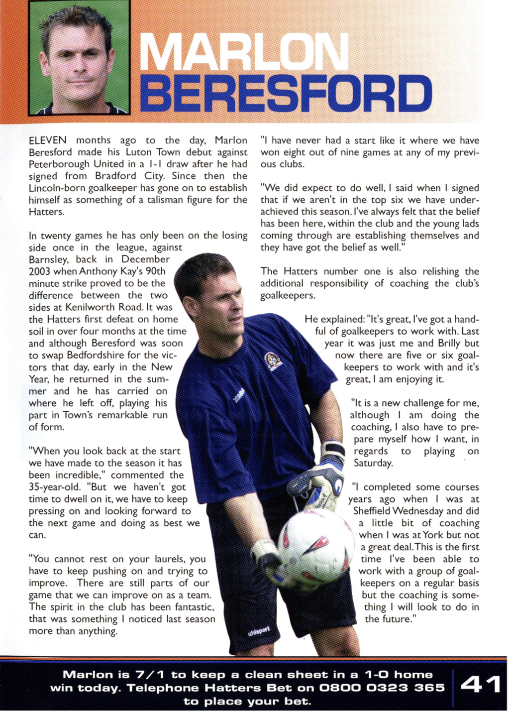 Marlon Beresford | Hatters Heritage | A History of Luton Town FC