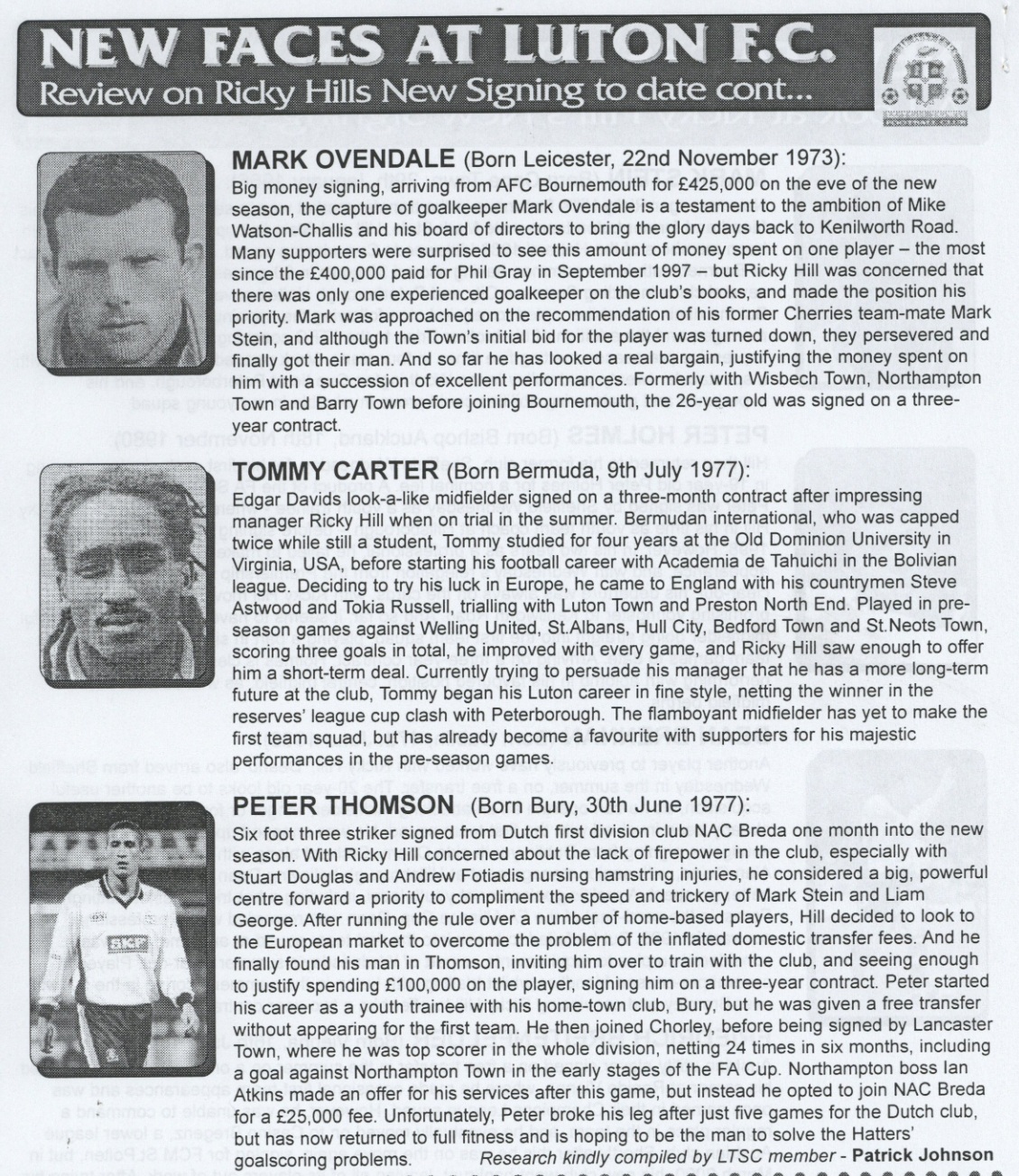 Peter Thomson | Hatters Heritage | A History of Luton Town FC