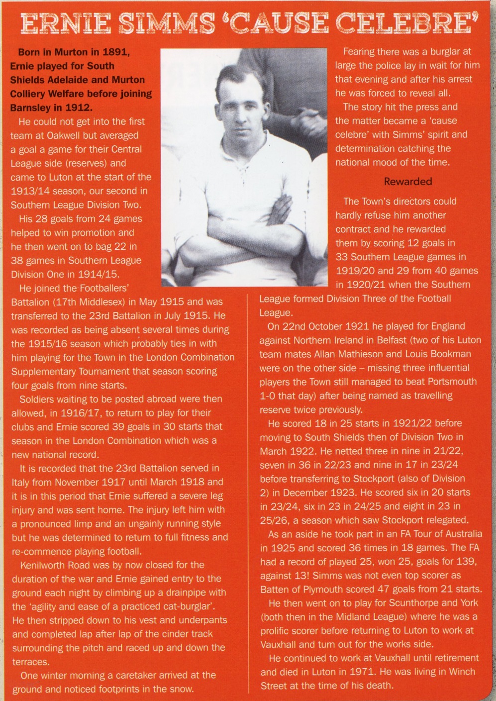 Ernie Simms | Hatters Heritage | A History of Luton Town FC