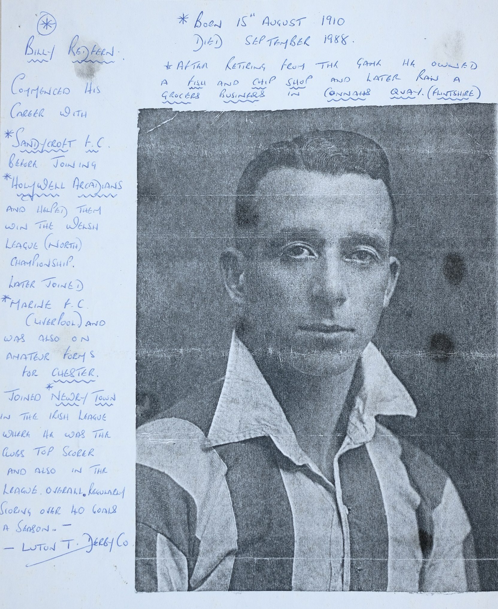 Billy Redfern | Hatters Heritage | A History of Luton Town FC