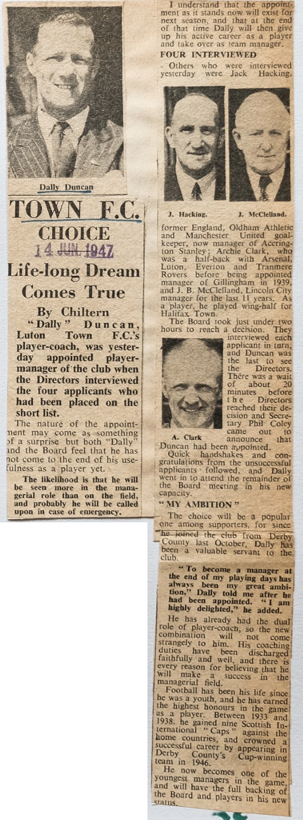 Dally Duncan | Hatters Heritage | A History of Luton Town FC