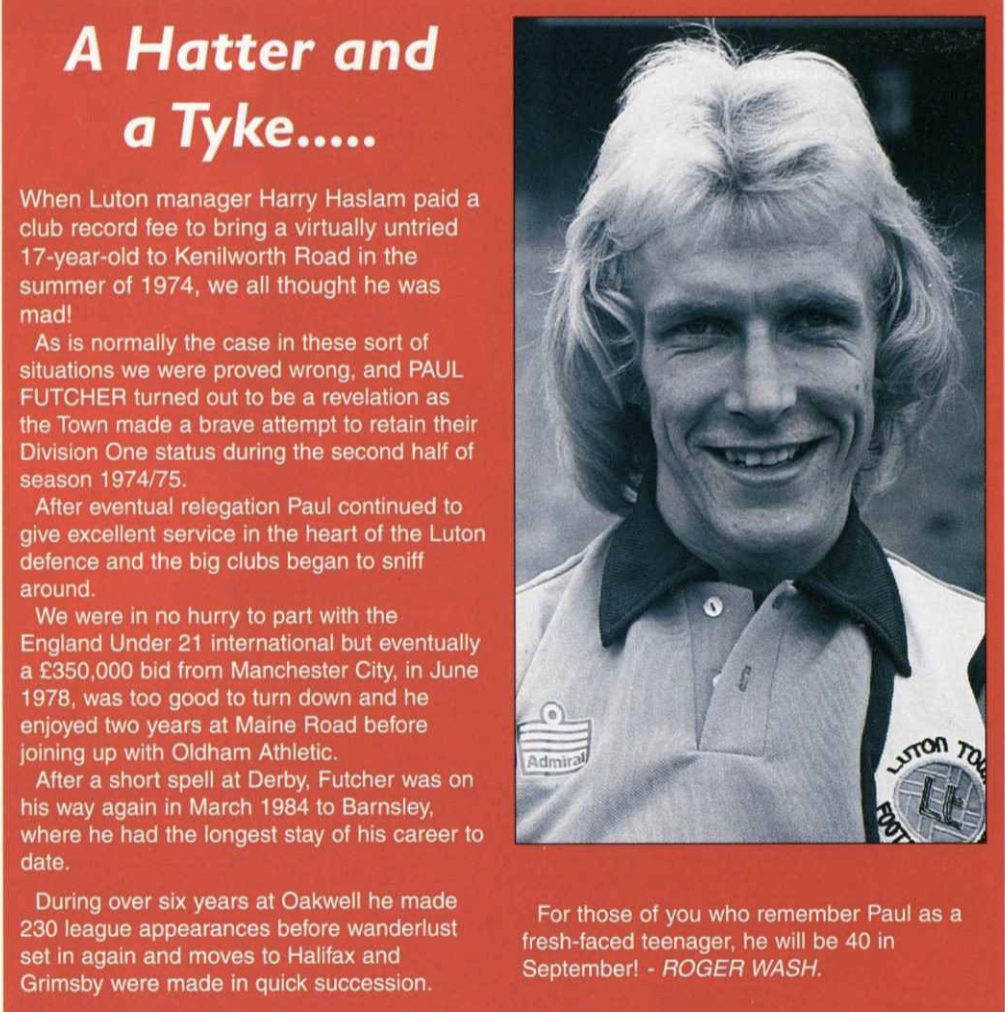 Paul Futcher | Hatters Heritage | A History of Luton Town FC